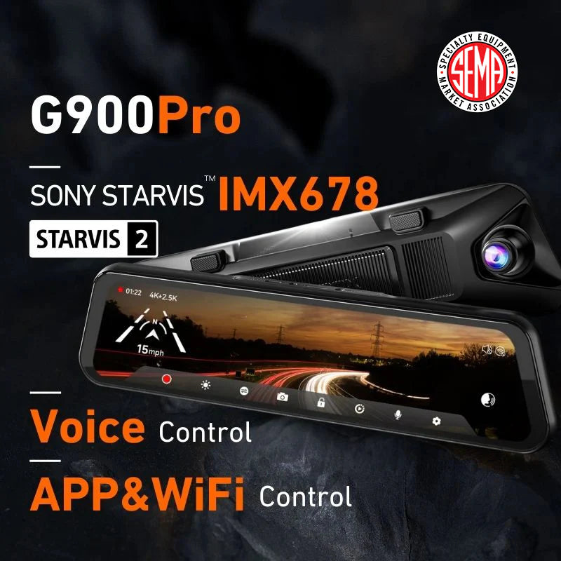 WOLFBOX G900Pro 12MP WiFi Touch Screen Rear View Mirror Dash Cam Smart – MJ MOTORSPORTS